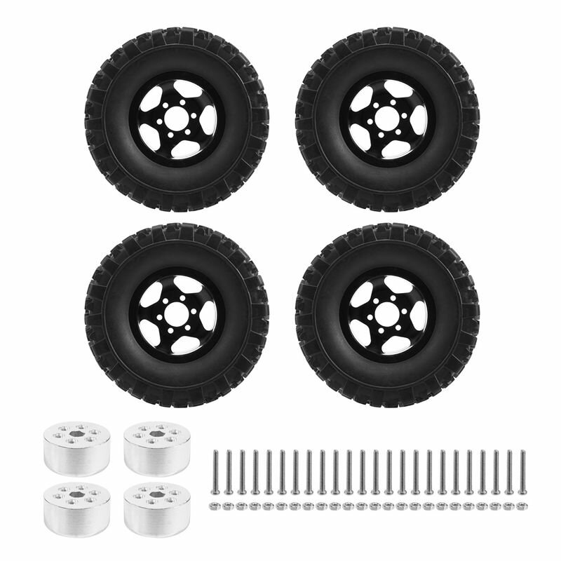 Металлический обод колеса резиновой шиной совместим с C14 C24 C34 B14 B24 4WD 1/16 RC Truck Car Upgrade Parts, Черный