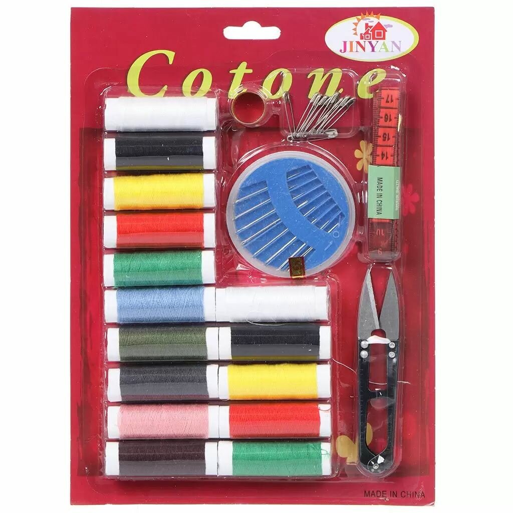 Универсальный швейный набор для рукоделия 21 предмет: нитки, иголки, ножницы, булавки, сантиметр и наперсток Y8-2704