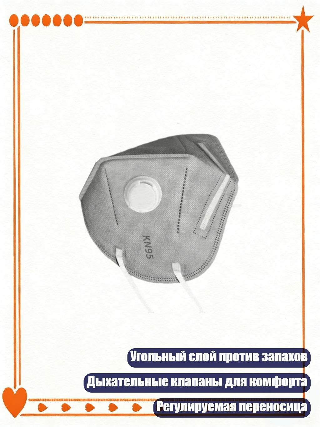 7-слойная маска с угольным фильтром и клапаном для дыхания, Серый