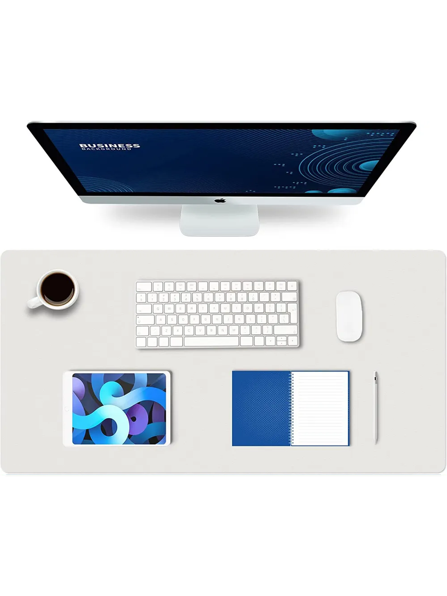 Коврик для мыши 40 х 80 см и клавиатуры большой, водонепроницаемый, кожаный, для офиса и дома, белый