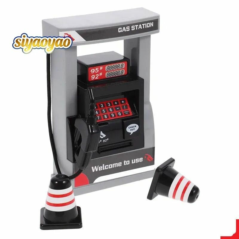 Пластиковая миниатюрная заправочная станция, игровой домик, симуляция плюс 2 дорожные заграждения, игрушки для детей, модель для мальчиков