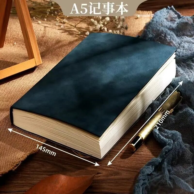 A5 Тетрадь для записей, кожаный переплет, 180 листов, 145x210мм, темно-синий