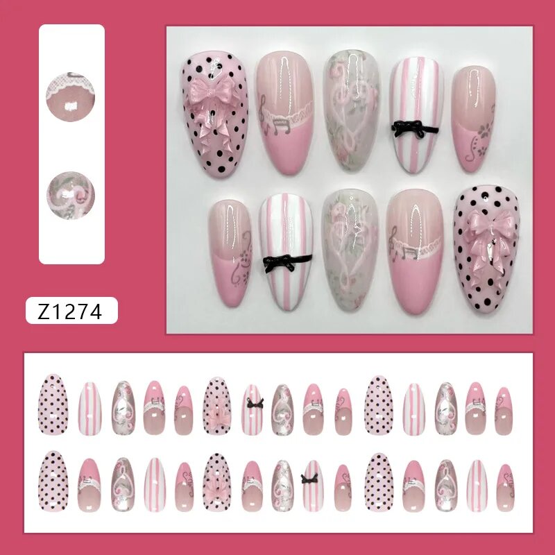 24 шт. накладные ногти Sweet Pink французский дизайн