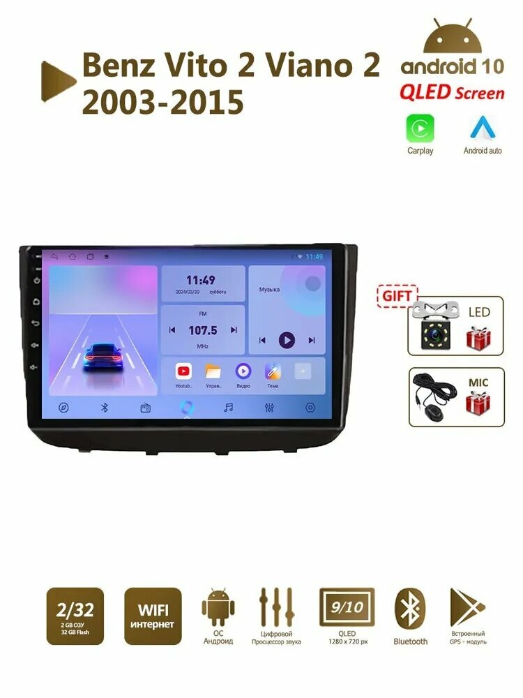 Icreative Устройство головное, диагональ: 10.1", 2 DIN, 2ГБ/32ГБ