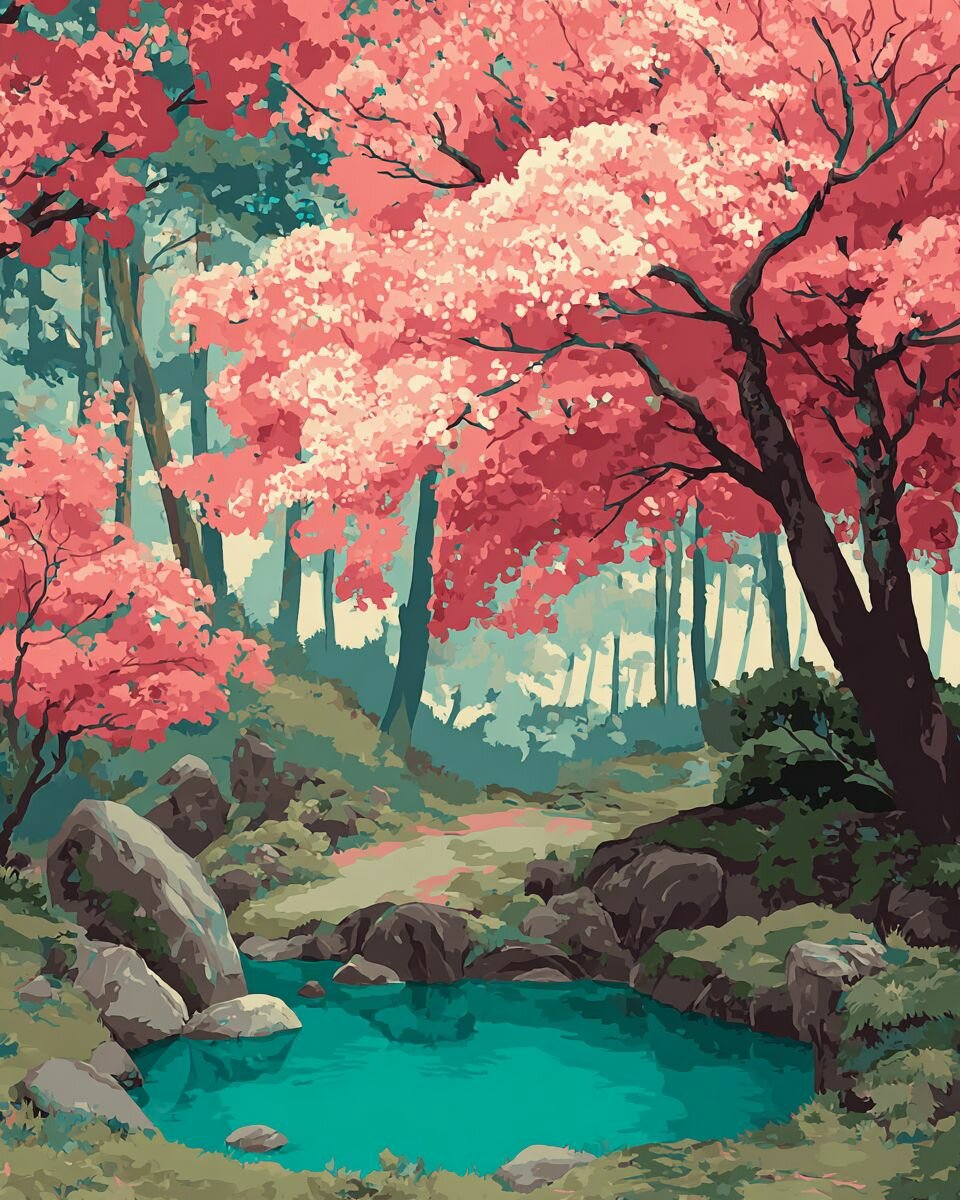 Картина по номерам 40*50 японская природа, сакура