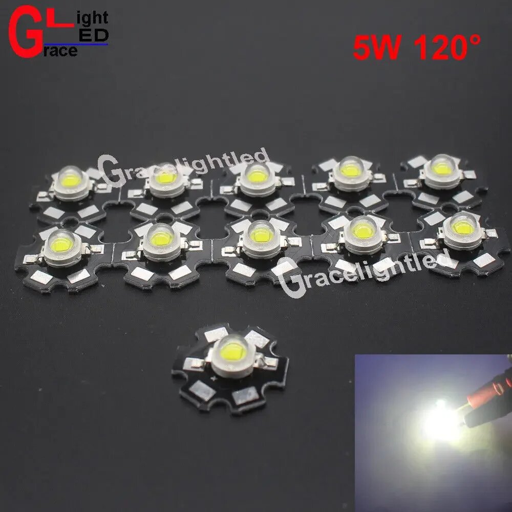 50 шт, 5 Вт, светодиодный чип высокой мощности, белый, 6500 К, лампа, бусины, диод с линзой 120 градусов и печатной платой со звездой 20 мм