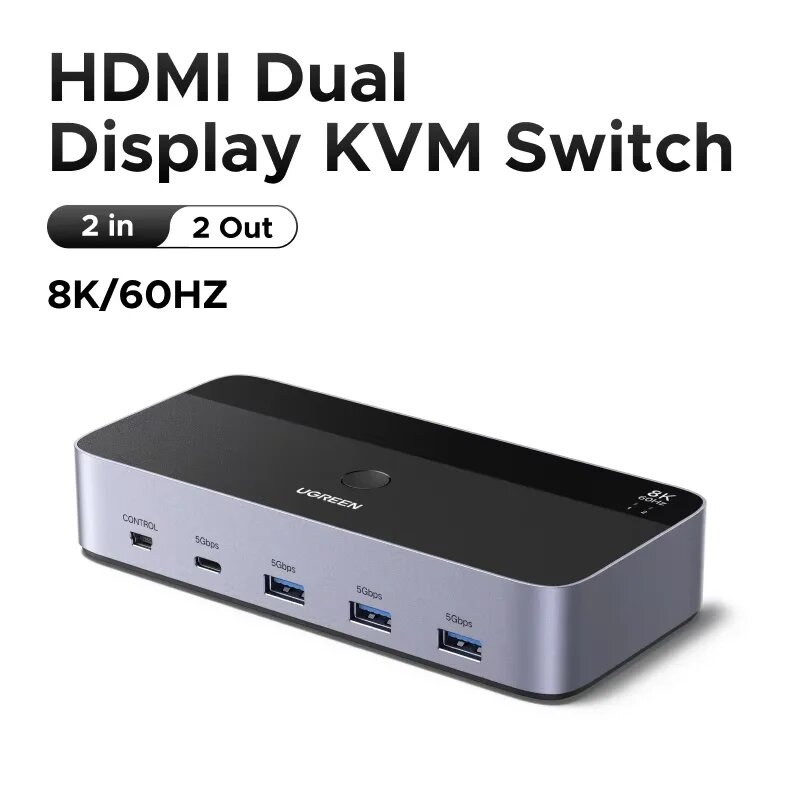 UGREEN HDMI KVM Switch 55455 для 2 мониторов 2 ПК