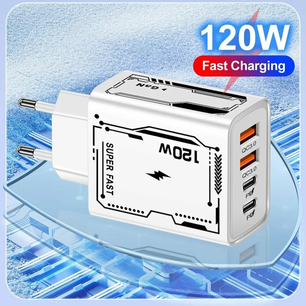 120 Вт быстрая зарядка, 4 порта USB C, зарядное устройство QC3.0 PD, настенный адаптер питания для iPhone