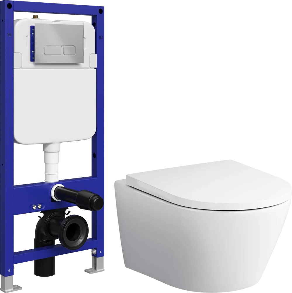 Комплект 5 в 1 Унитаз подвесной AM.PM Sense C741701SC / Инсталляция с кнопкой STWORKI Кронборг S28500CR / Крышка-сиденье, Комплект шумоизоляции