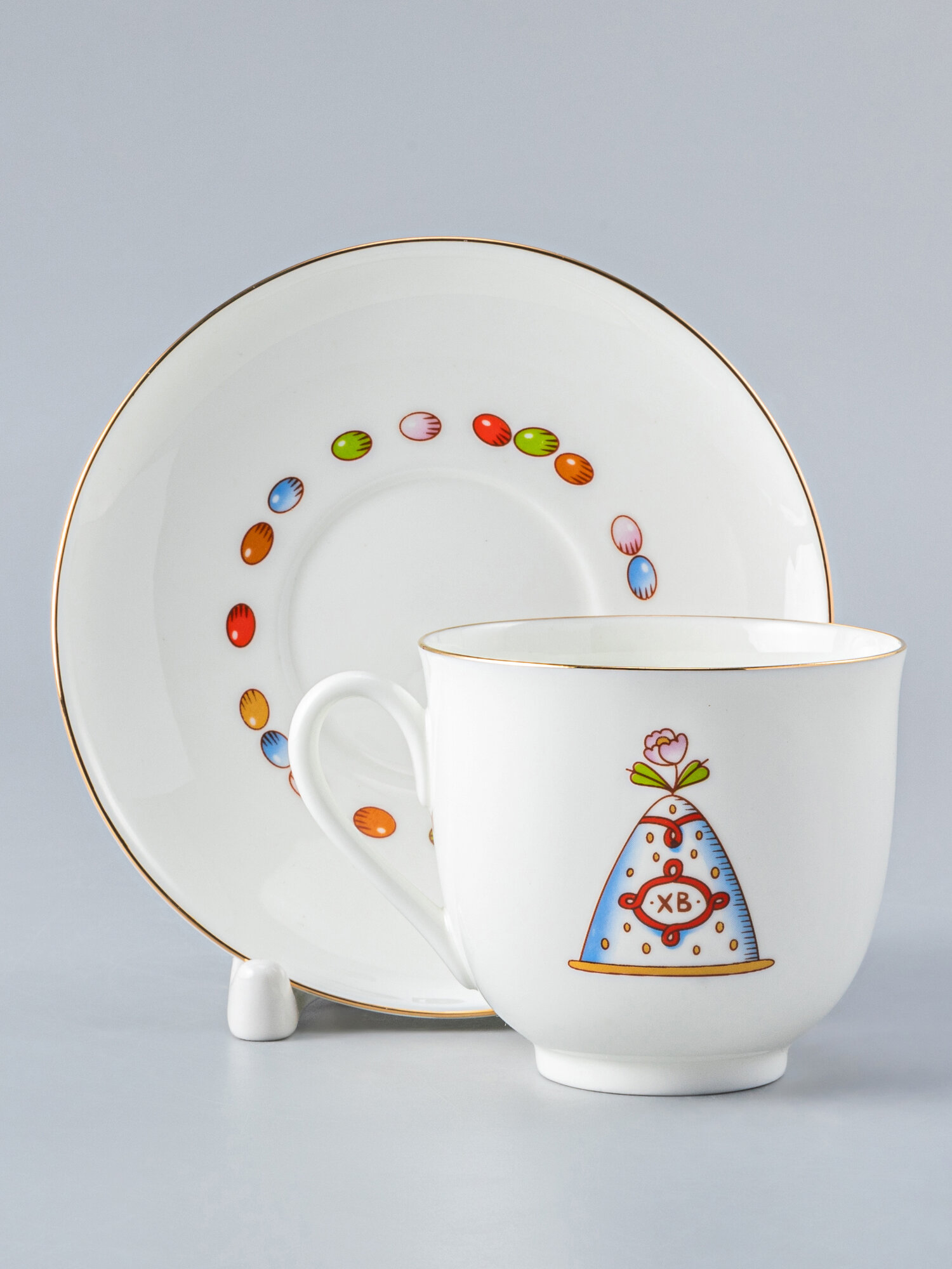Кофейная пара "Пасха и Кулич" форма Ландыш, 180 мл, костяной фарфор, Императорский фарфоровый завод