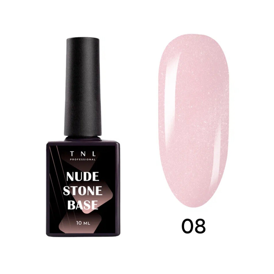 TNL, База для гель-лака Nude Stone Base, жесткая, с шиммером №08 - молочный розовый, 10 мл