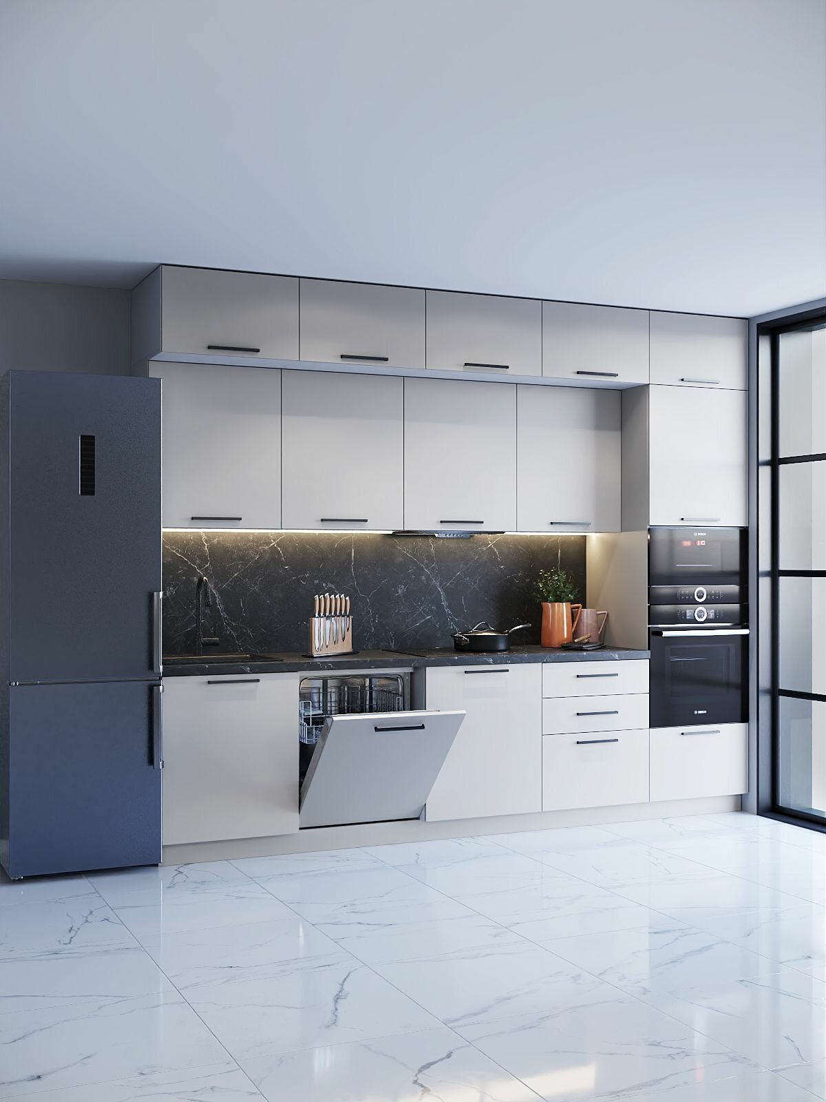 Кухонный гарнитур Миксы №2 ЛДСП, Кашемир со столешницей черный гранит 3,0 м