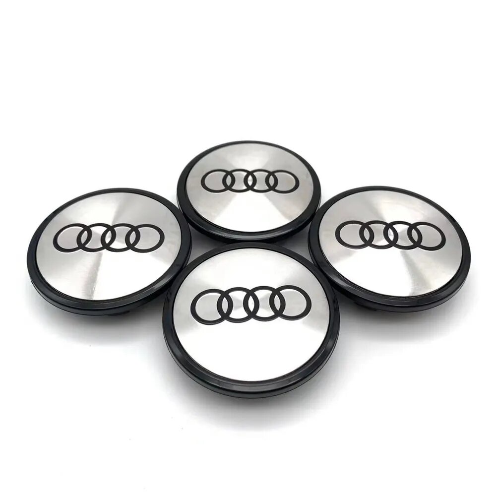 Колпаки Audi для ступиц колес, комплект 4 шт, серебристые, диаметр 60 мм