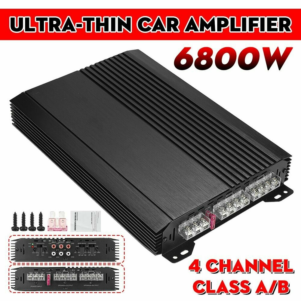 4-канальный автомобильный аудиоусилитель 6800 Вт, мощный усилитель 12,0 В, сверхтонкий четырехполосный усилитель мощности класса A/B