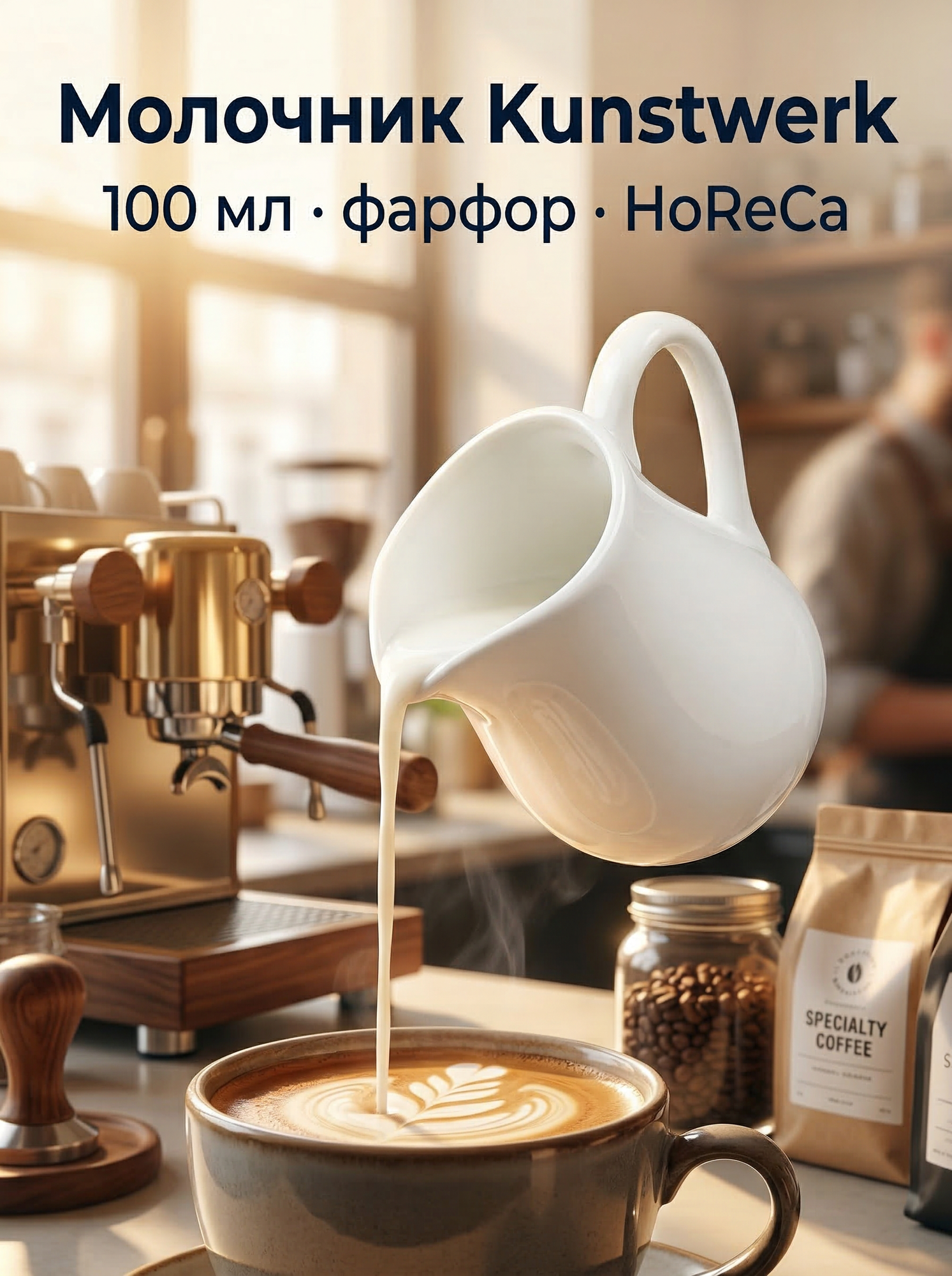 Молочник фарфоровый 100 мл. Kunstwerk, D=48 мм, H=85 мм, белый