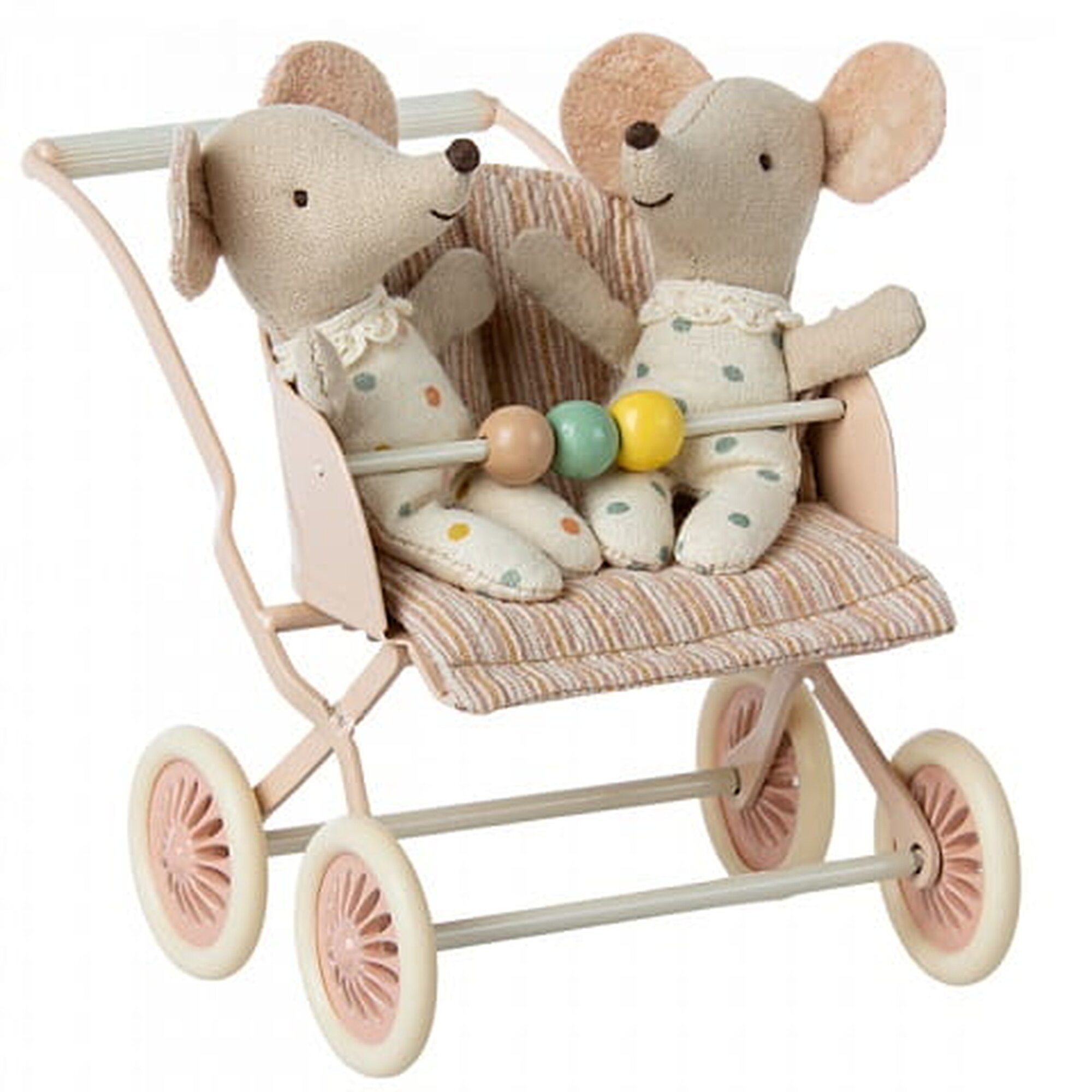 Аксессуары для домика мышей Maileg - Коляска двойная, розовая для мышей - 11-4104-00