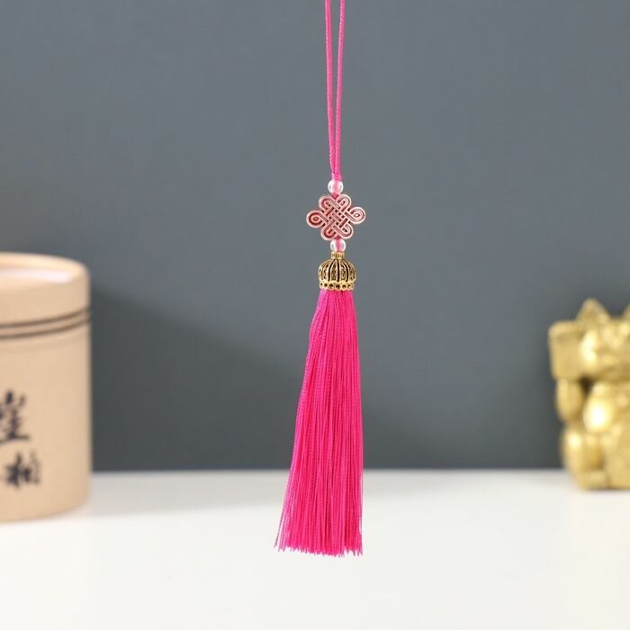 Подвеска текстиль, пластик Узел счастья и бесконечности , фуксия, 0.7 1 9.5 см