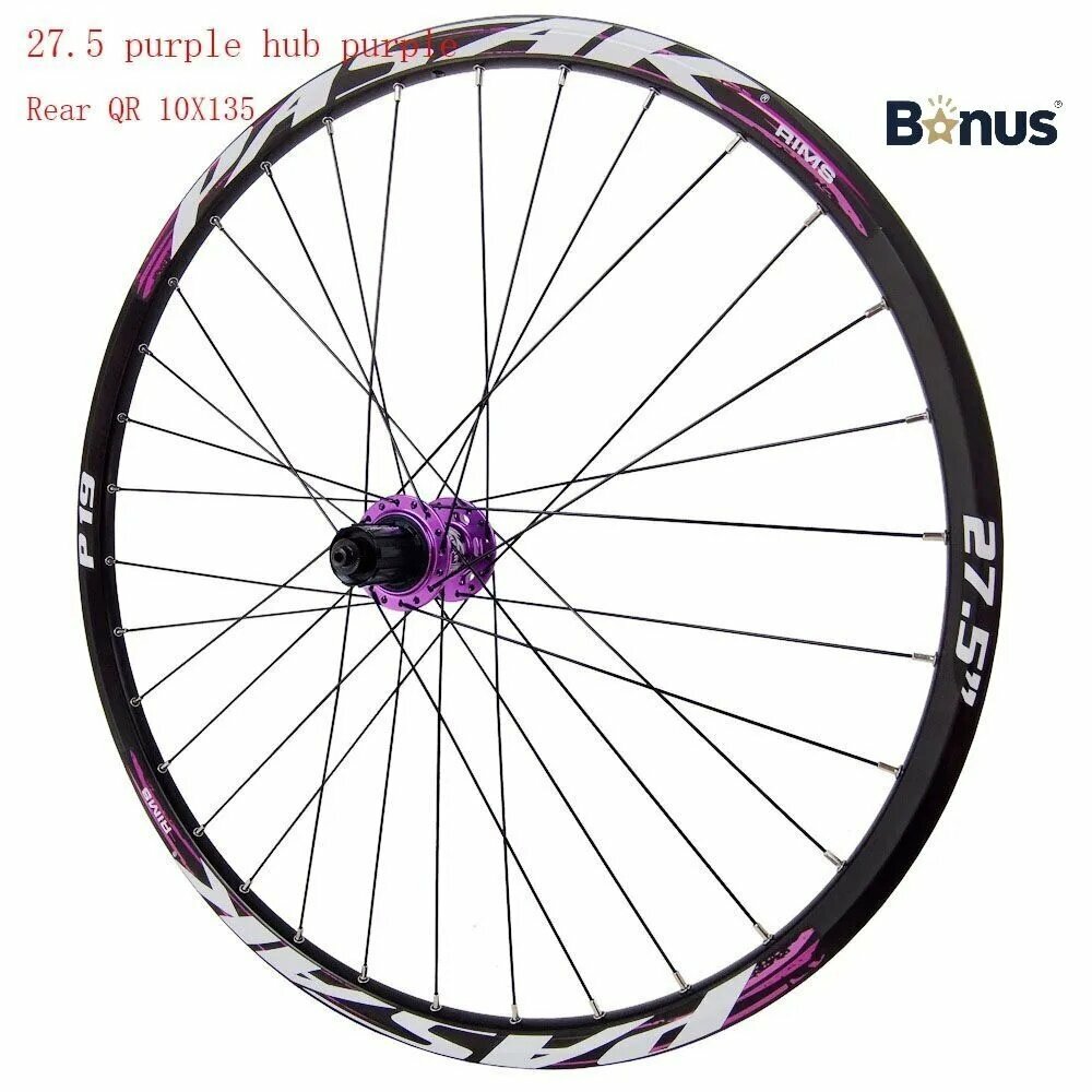 PASAK Заднее колесо MTB, сплав, 32 отверстия, 27.5 purple Hub purple , 21mm, QR 10X135, HG, Довод
