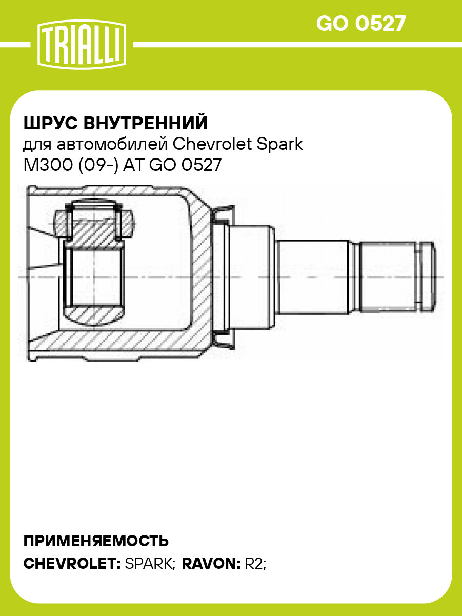 ШРУС внутренний для автомобилей Chevrolet Spark M300 (09-) AT GO 0527 TRIALLI