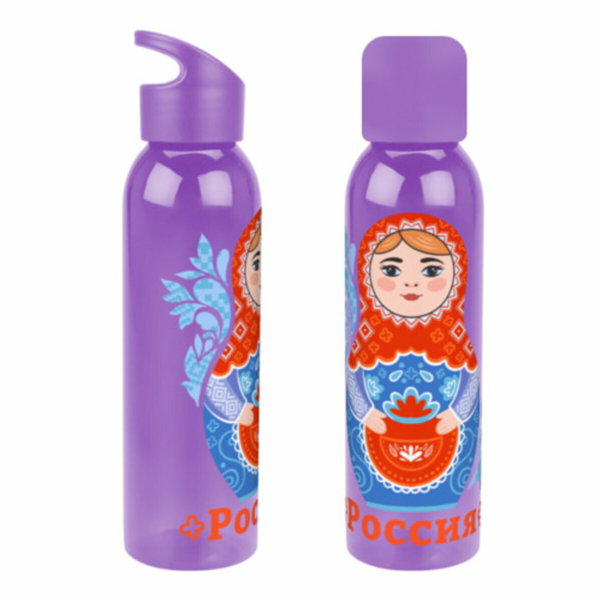 Бутылка для воды «Матрёшка, Россия, народный стиль» (фиолетовый)