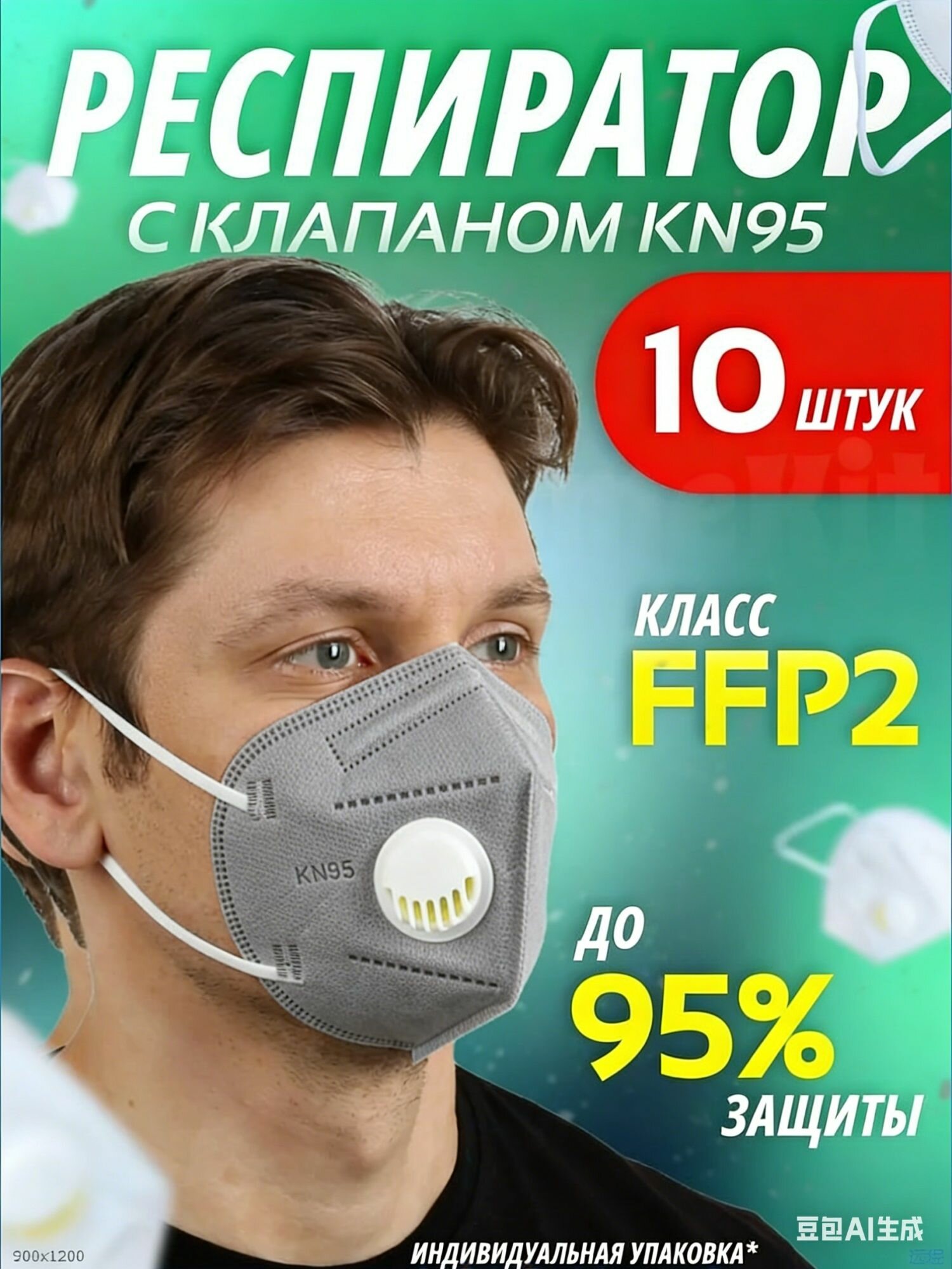 Респиратор FFP2 с клапаном дыхания многоразовый 100 шт