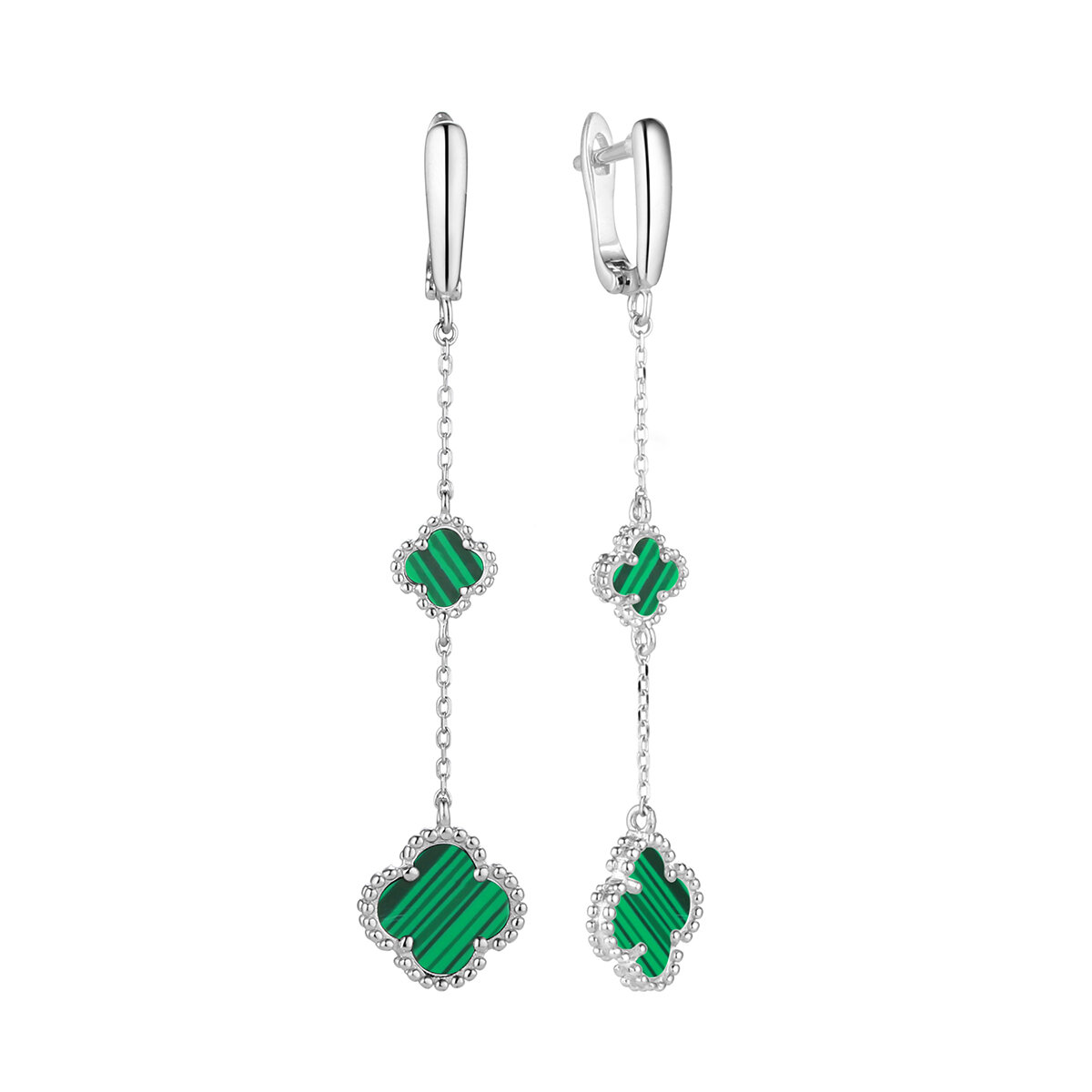 Серьги, серебро, 925 проба, малахит