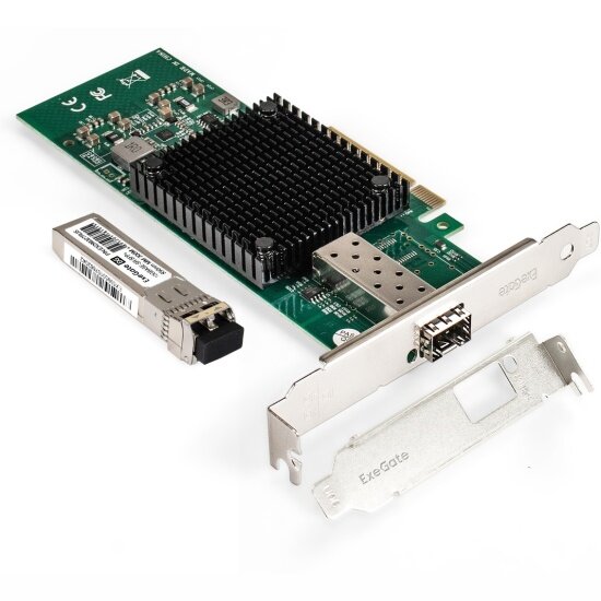 Комплект Exegate Сетевой адаптер SFP+ EXE-X520-DA1 + Трансивер Multi-Mode до 300м EXT-10G-MM850-LC2-300M