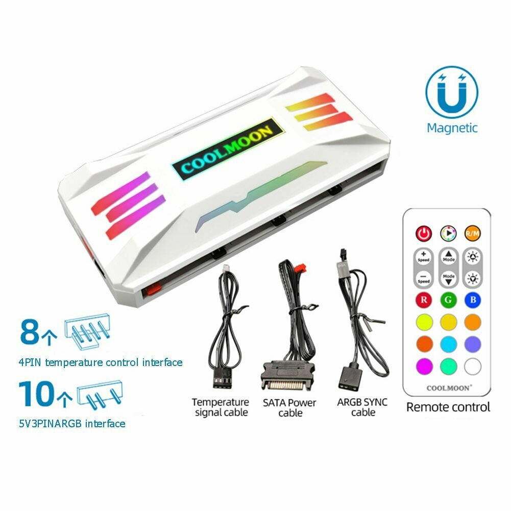 Контроллер COOLMOON RGB 4Pin PWM 5V 3Pin ARGB Fan Remote Control (Белый)