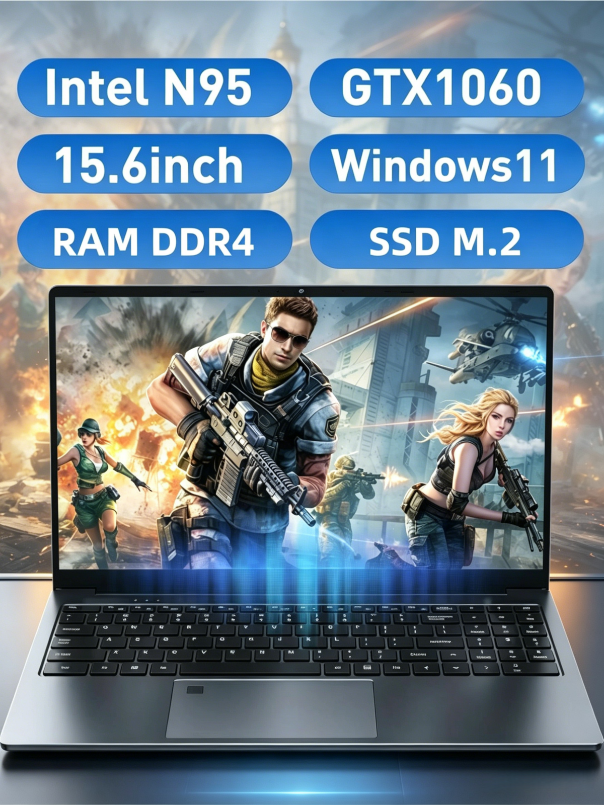 15.6" intel N95 gtx1060 видеокарта Премиальный игровой ноутбук для работы и учебы ноутбуки noutbuk ультрабук Windows11