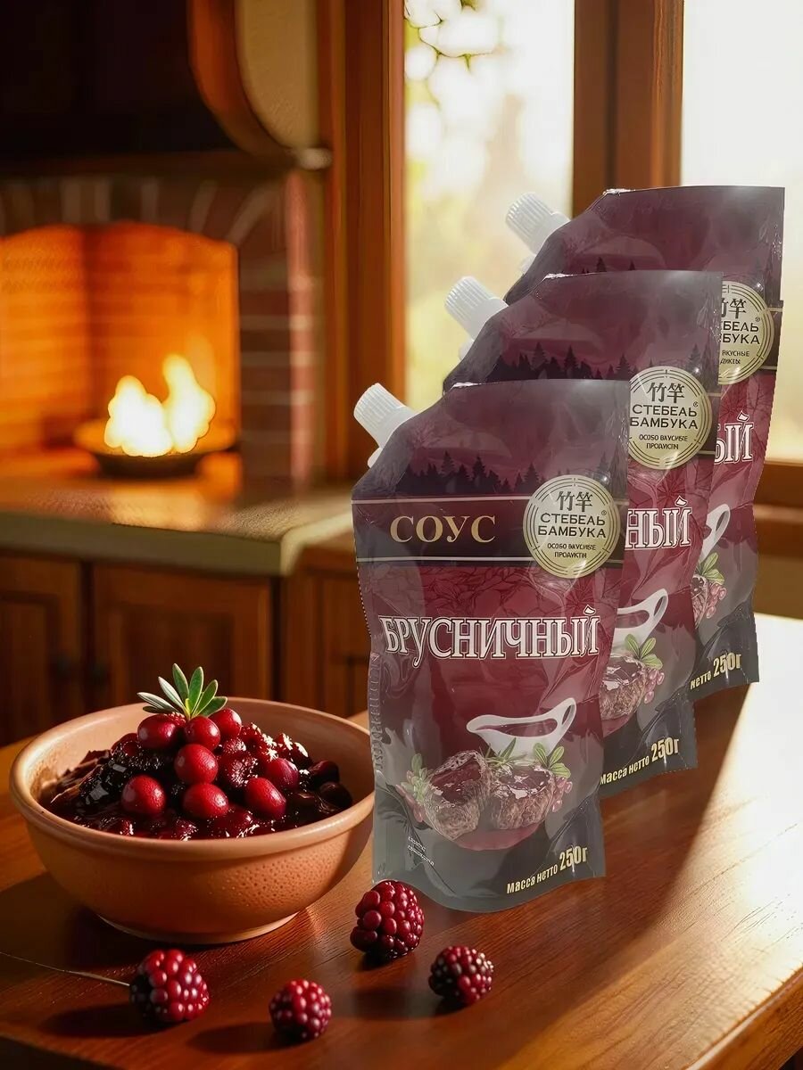 Стебель Бамбука соус Брусничный 250 г. дой-пак (Набор из 3шт)