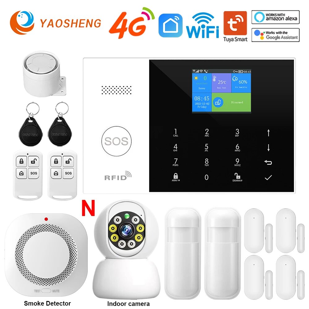 Система охранной сигнализации 4G для дома WIFI Alarme Residencial Wireless Home Alarm для Tuya Smart Life с датчиком двери, совместимая с Alexa-N