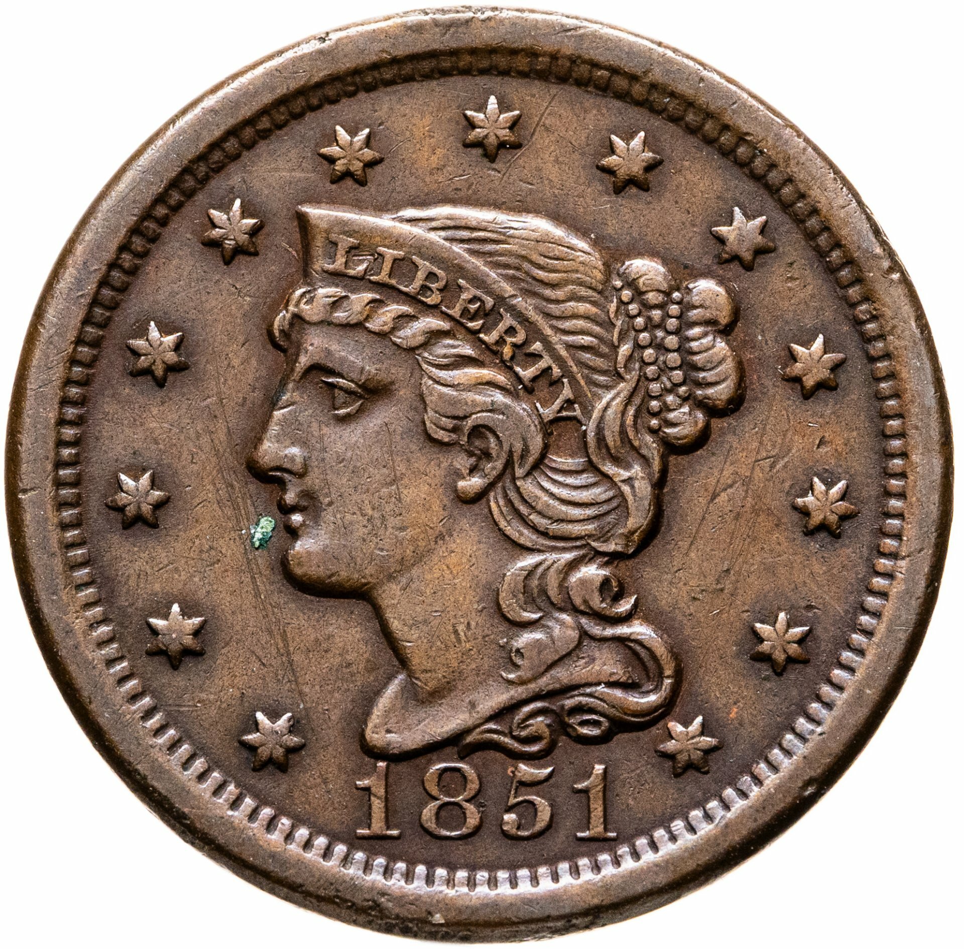 США 1 цент cent 1851, Медь, в сохранности XF