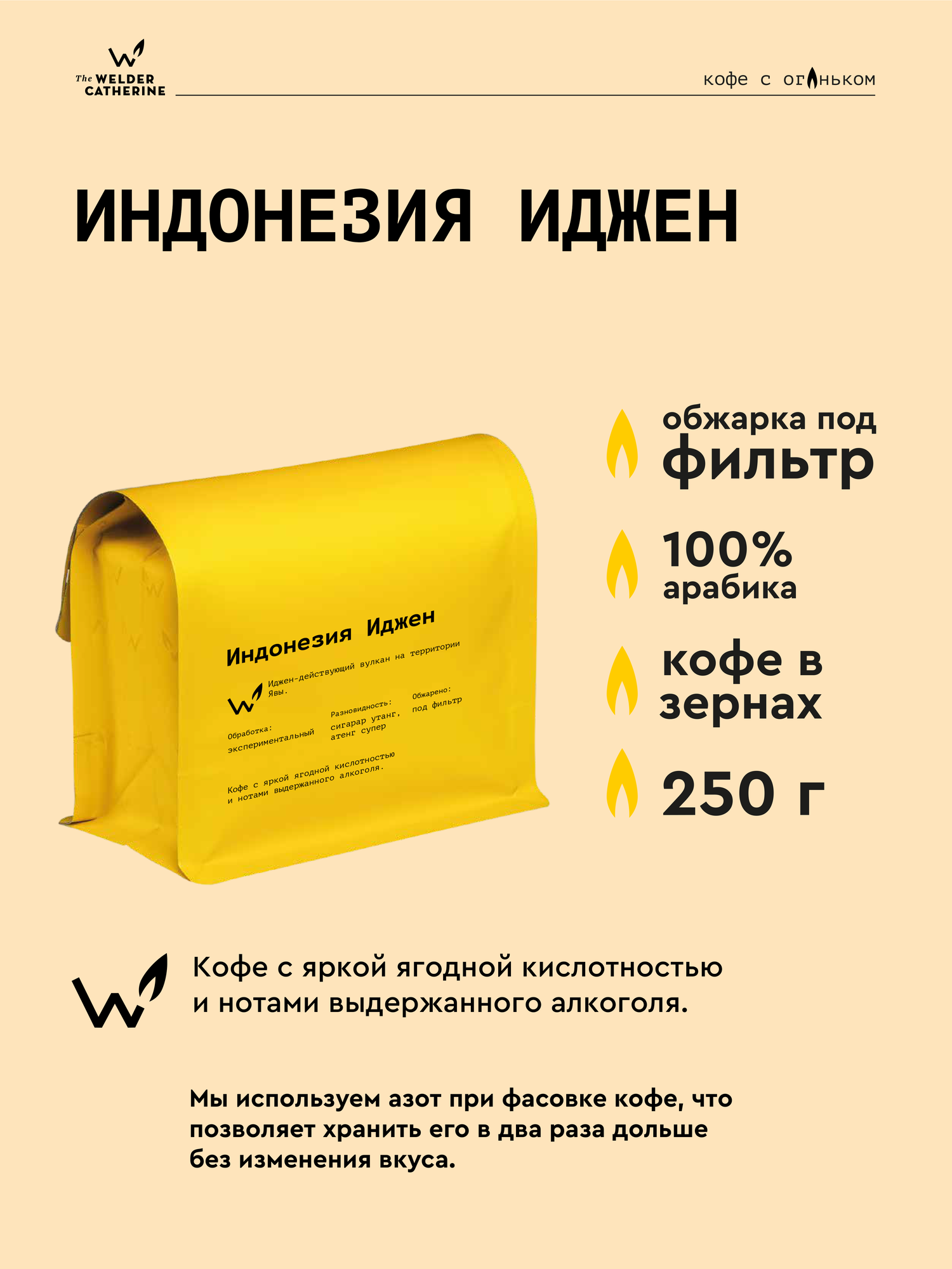 Кофе в зернах Сварщица Екатерина "Индонезия Иджен" под фильтр-250 гр