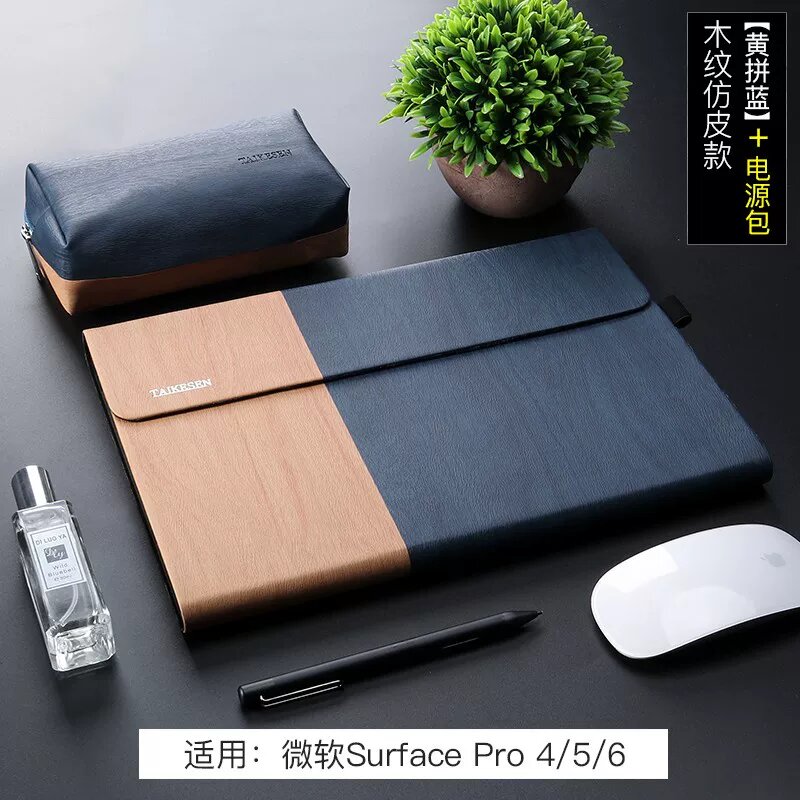 Сумка-чехол из имитации кожи с деревянным рисунком для Surface Pro 5, желто-синий, совместим с Pro 4/5/6/7