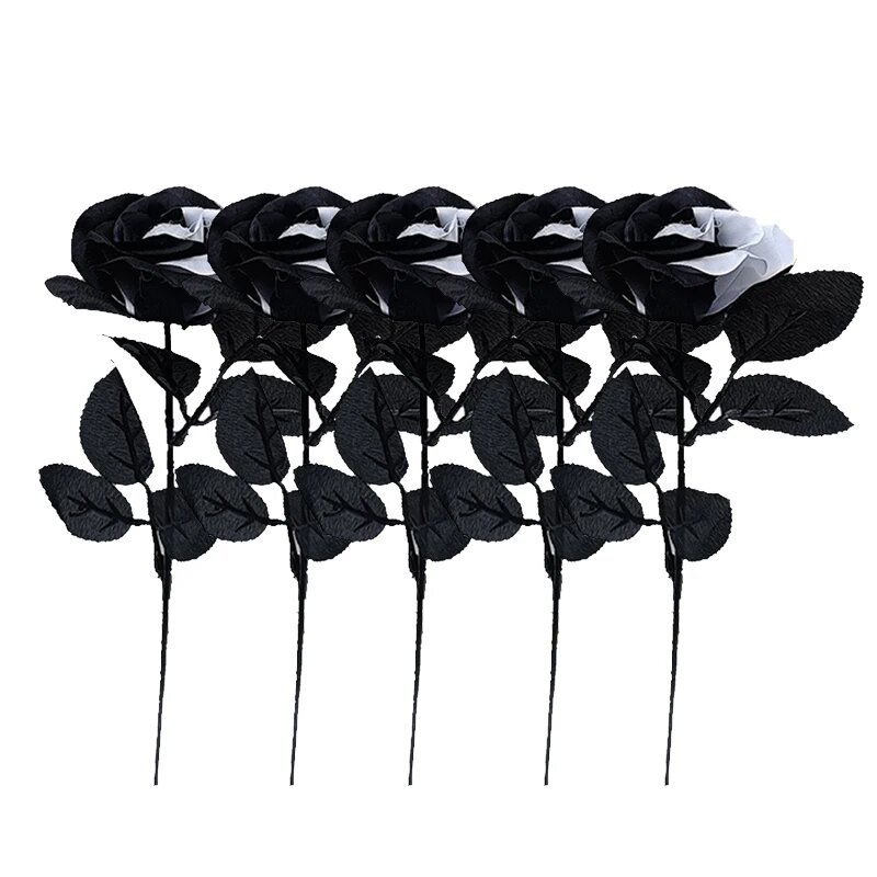 Черные розы из шелка, 5 шт. (White black)