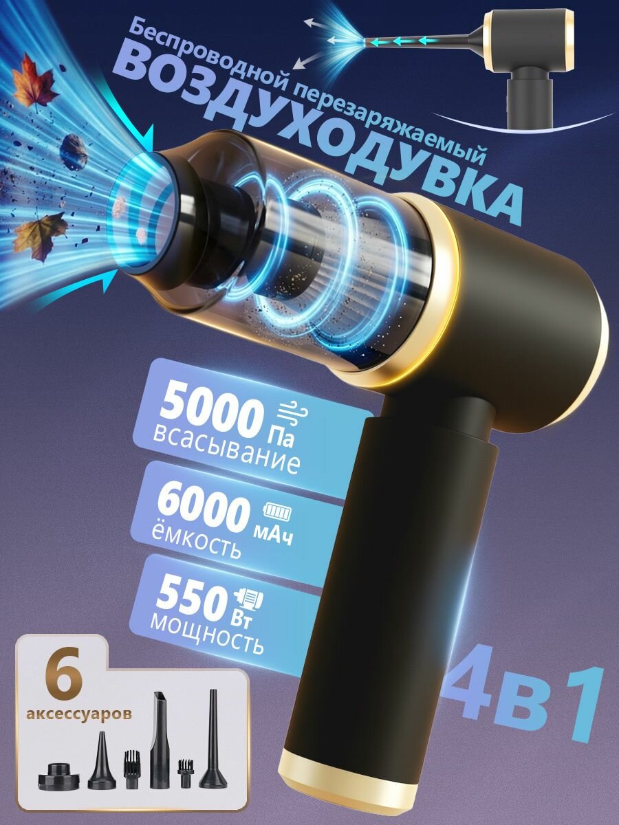 Пылесос воздуходувка аккумуляторная мощная 4в1, пылесос автомобильный беспроводной, минипылесос, подходит для чистки компьютера, автомобиля, для авто, ПК, сада, уборки, дома и гриля