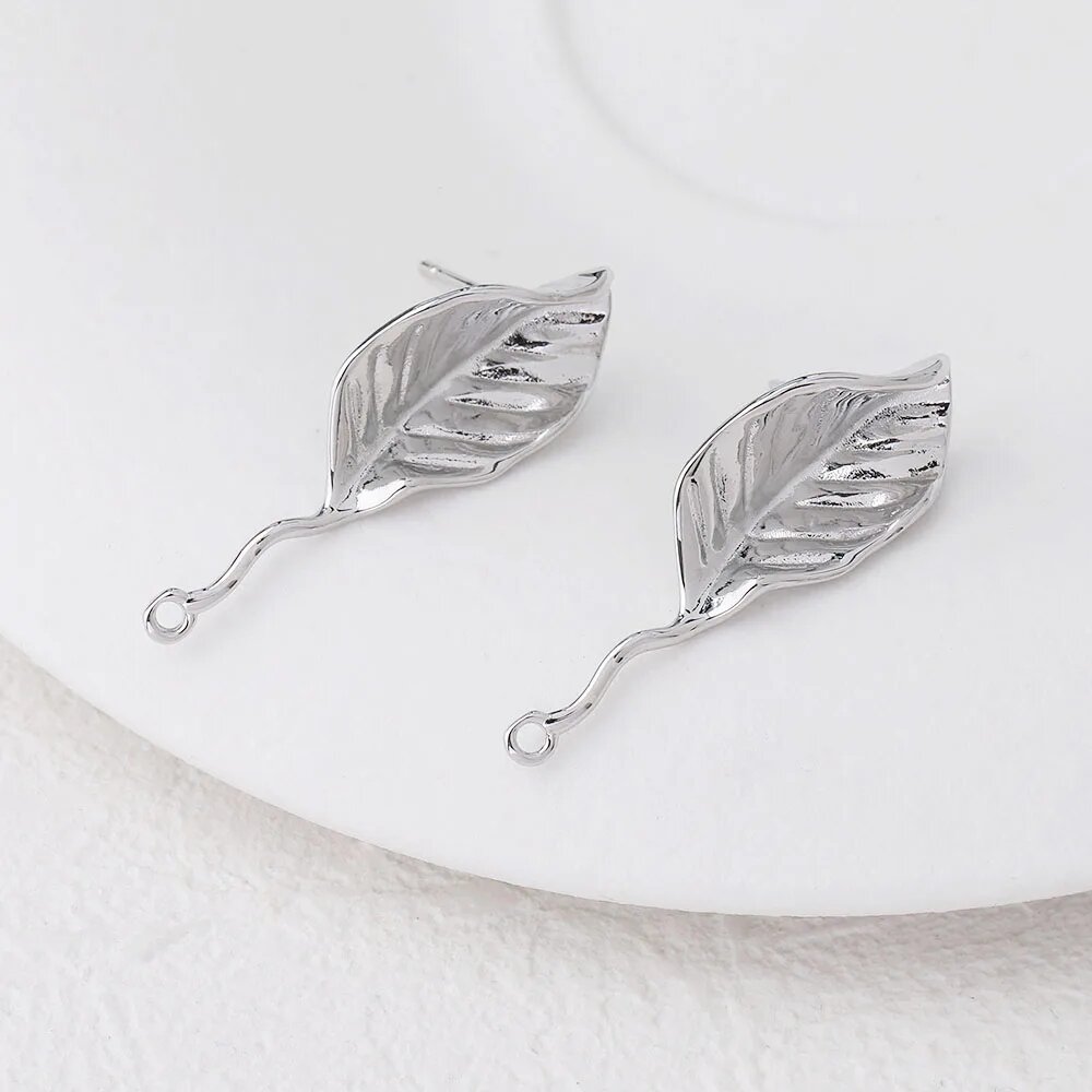 2 шт. Подвески листья, латунь, 38*12 мм, серебро, Ear Studs