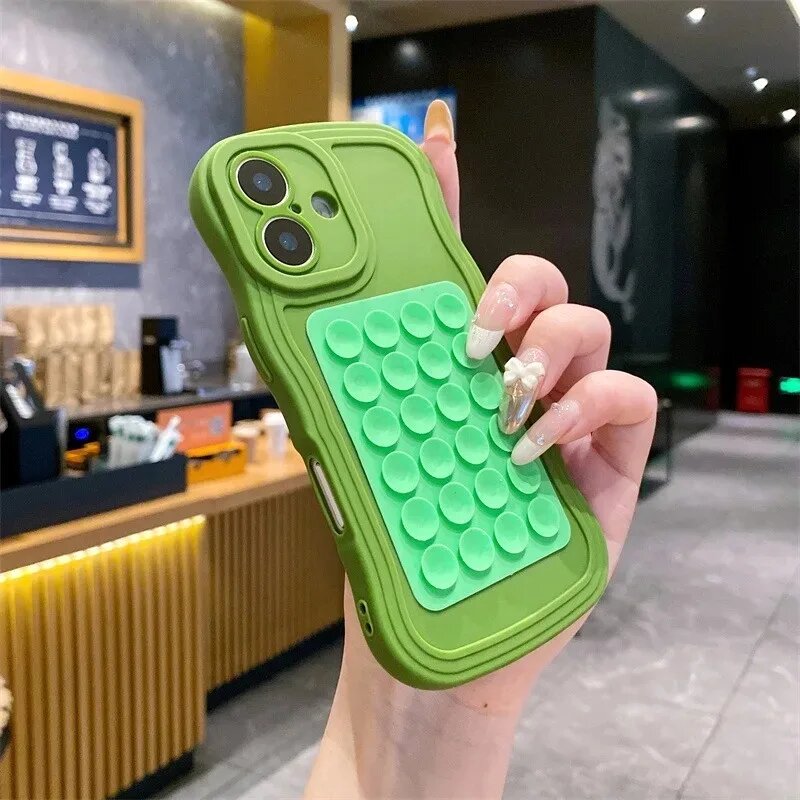 Крепежный держатель на присоске Curly Wave Case для iPhone 16 15 Зеленый, Для iPhone 16 Плюс, Green