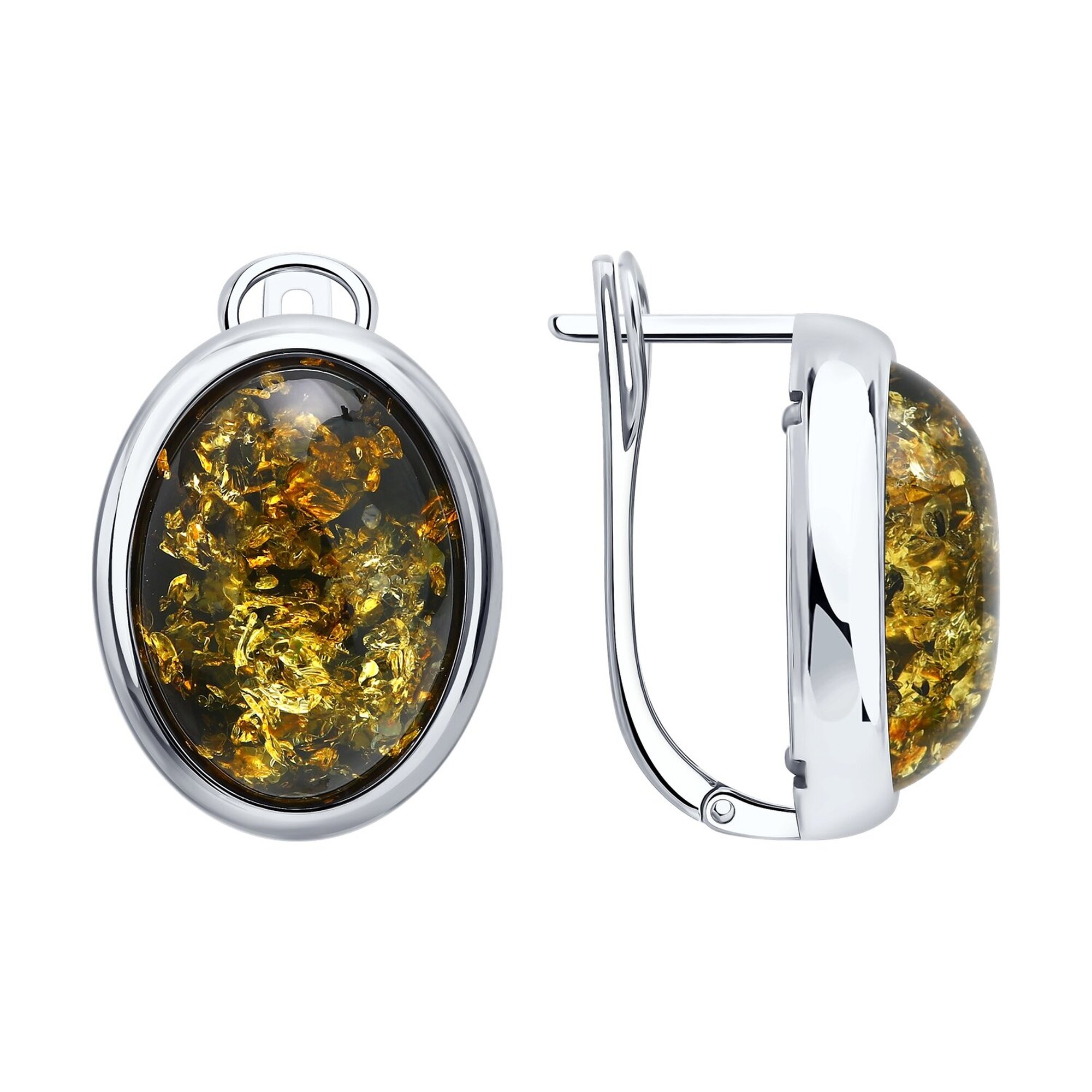 Серьги, серебро, 925 проба, родирование, янтарь