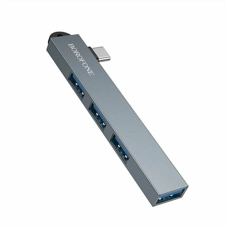 HUB адаптер Borofone FH1A Converter 4-in-1, Type-C to USB2.0*3 + USB3.0, Аллюминий, Серый