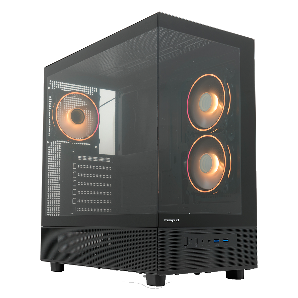 Корпус без блока питания/ HSPD F710, Panoramic Mid Tower, Black, TG, 0.5 SPCC, 3x120mm ARGB E-ATX, ATX, mATX, mITX 185/395/270mm 2x2.5", 1x3.5&qu
