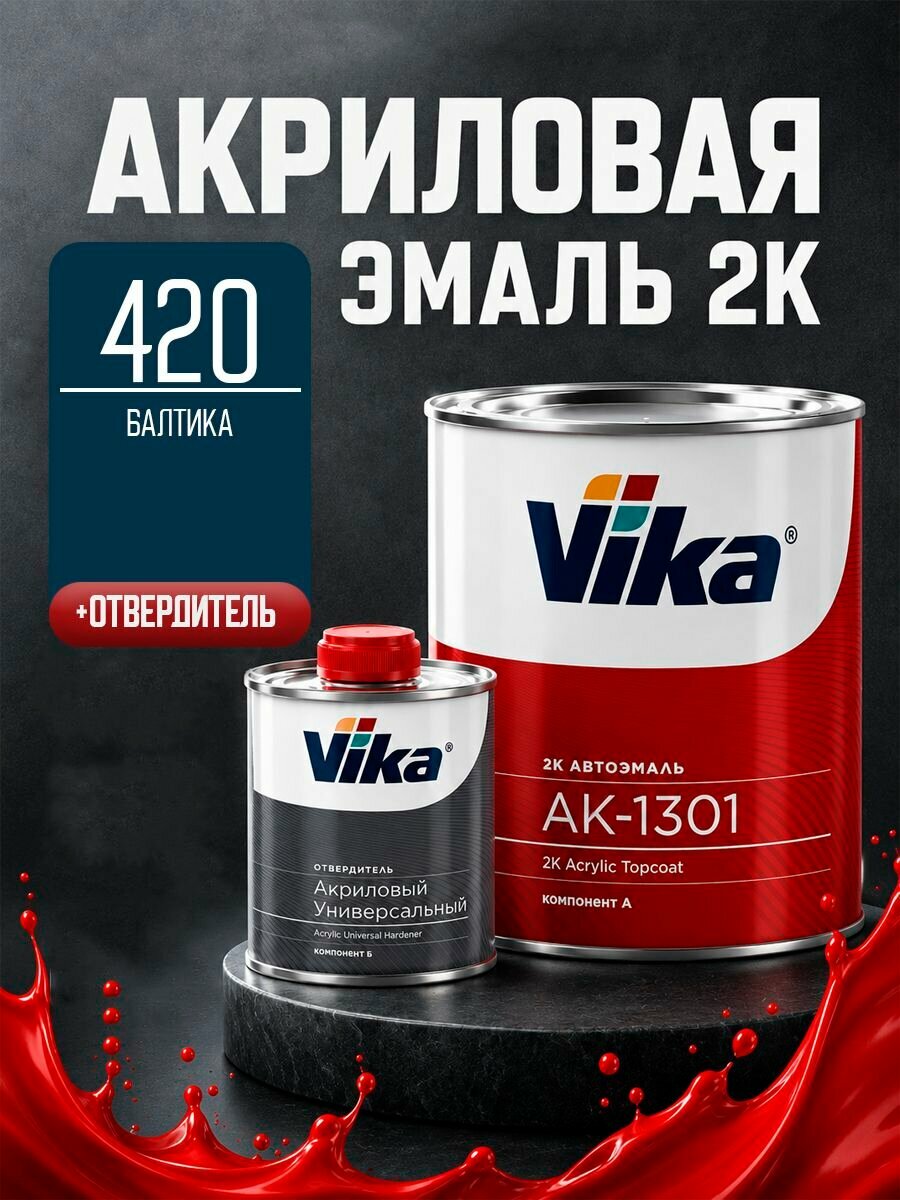 Акриловая эмаль, краска, автомобильная, 420 балтика, Vika АК-1301 2К, комплект (0.8 кг + 0.212 кг)