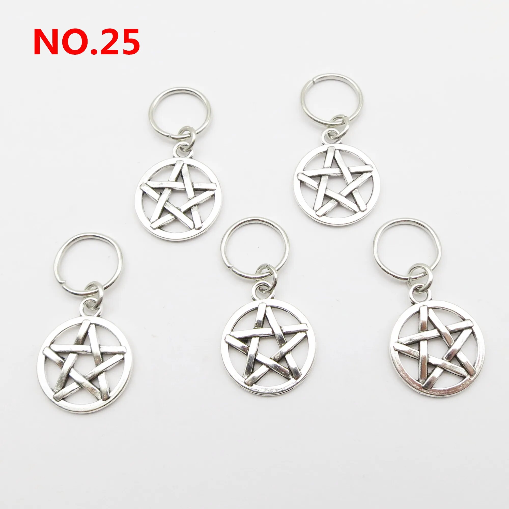 5 шт, дреды, подвески Pentagram, серебро, NO.25