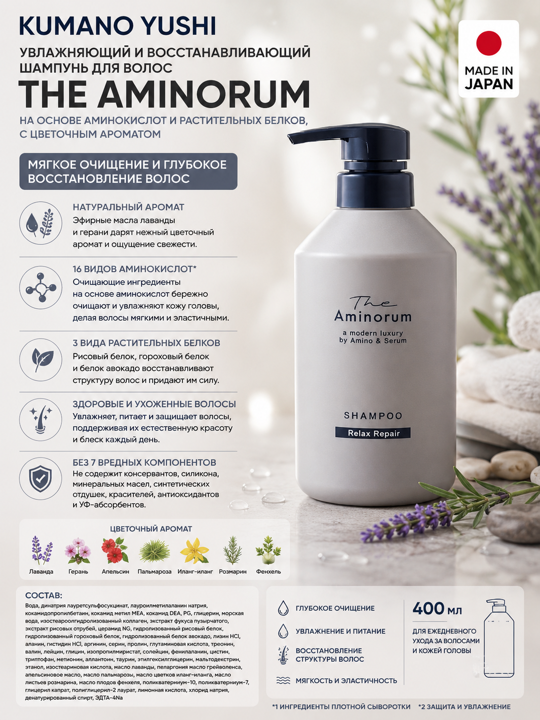 Шампунь для волос женский The Aminorum увлажняющий 400 мл