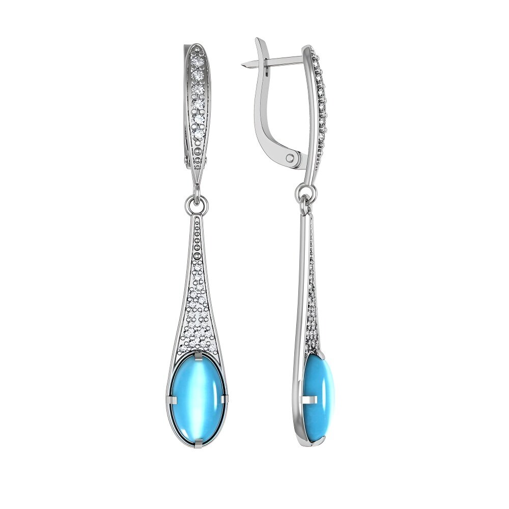 Серьги Яхонт, серебро, 925 проба, кошачий глаз, фианит