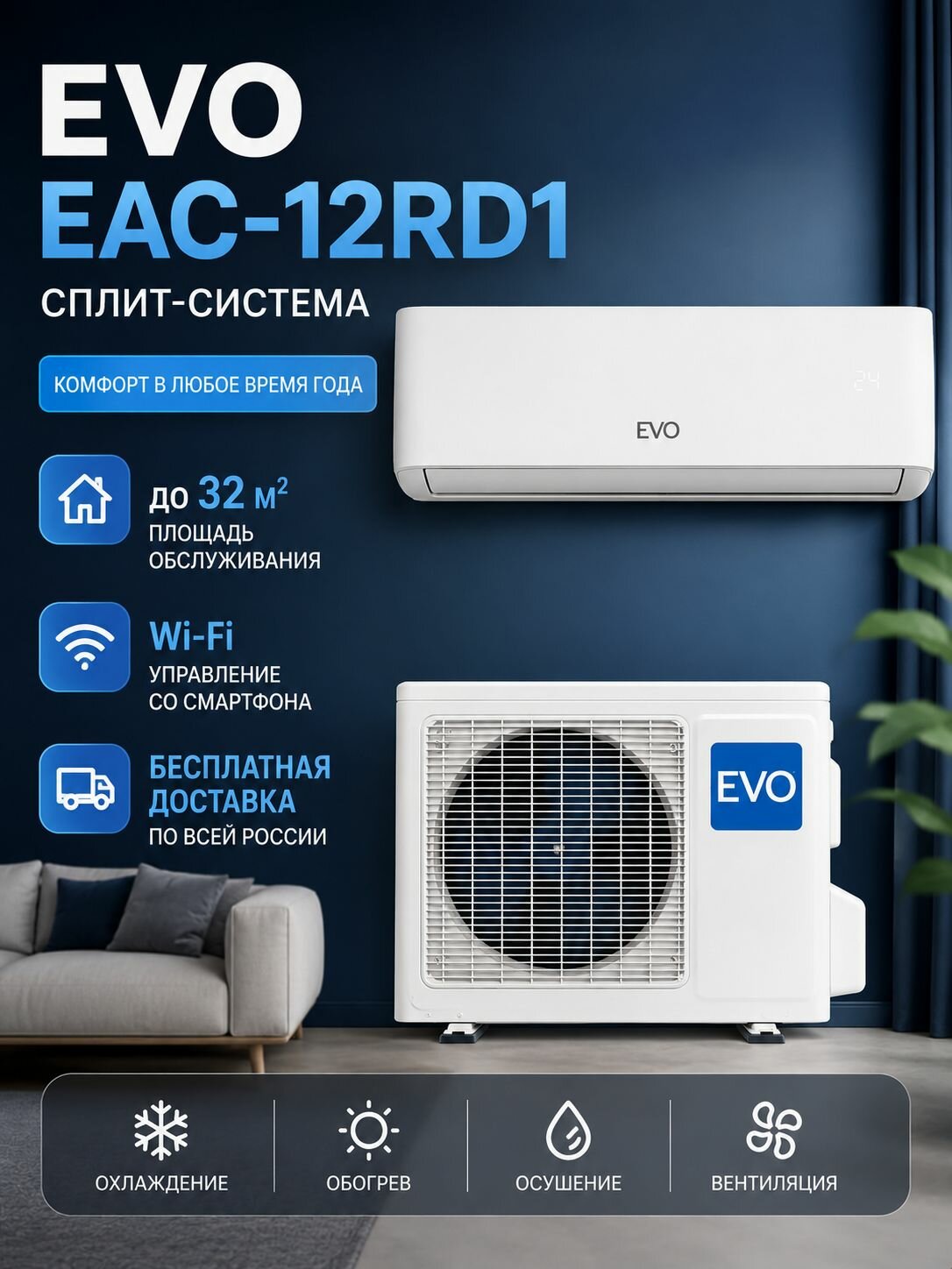 Сплит-система EVO EAC-12RD1 до 32 м2