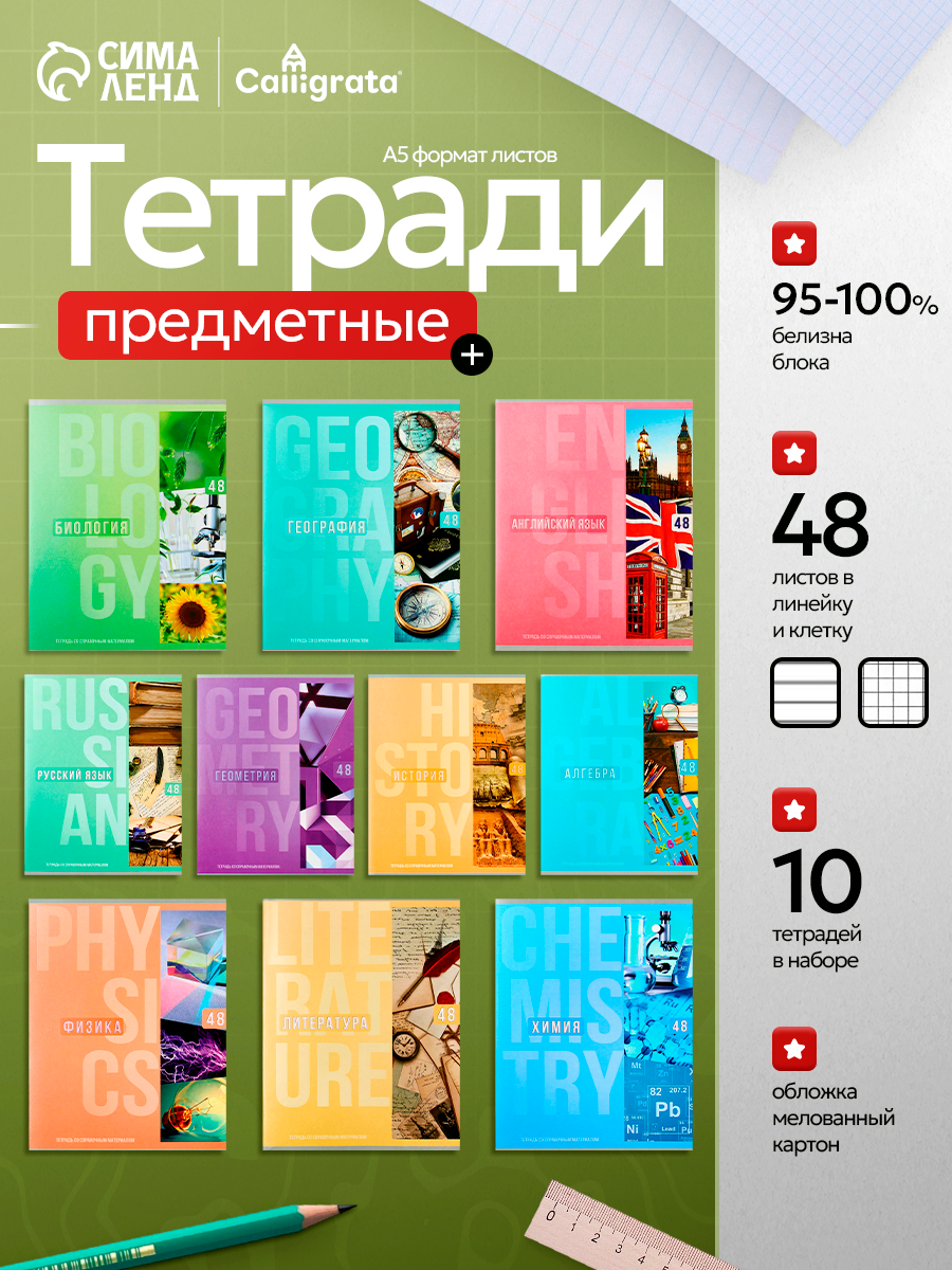 Набор предметных тетрадей 48 листов Calligata «Полоса», 10 предметов