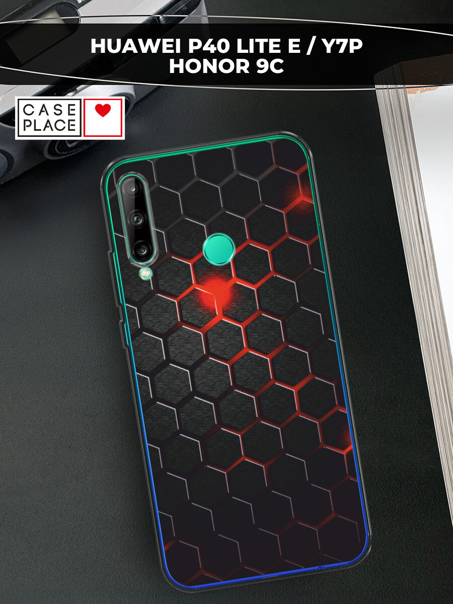 Чехол на Huawei P40 lite E / Хуавей П40 лайт Е с принтом Фон соты красные