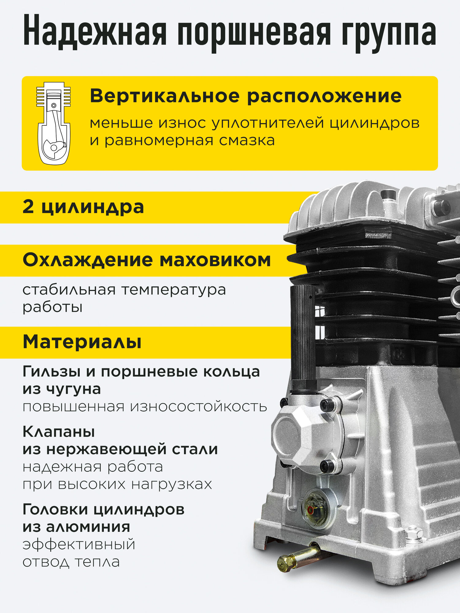 Воздушный компрессор HDC HD-A071, масляный, поршневой, 70л, 2 цилиндра — фото 1