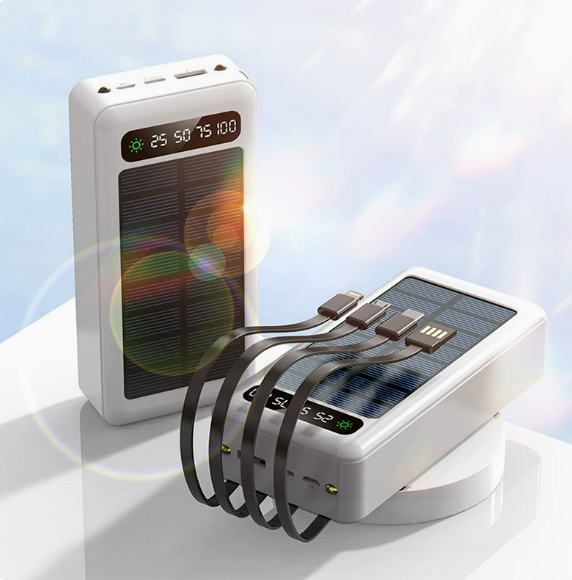 Универсальный Powerbank 50000 mAh со встроенными кабелями, солнечная батарея/Power bank solar energy/ внешний аккумулятор
